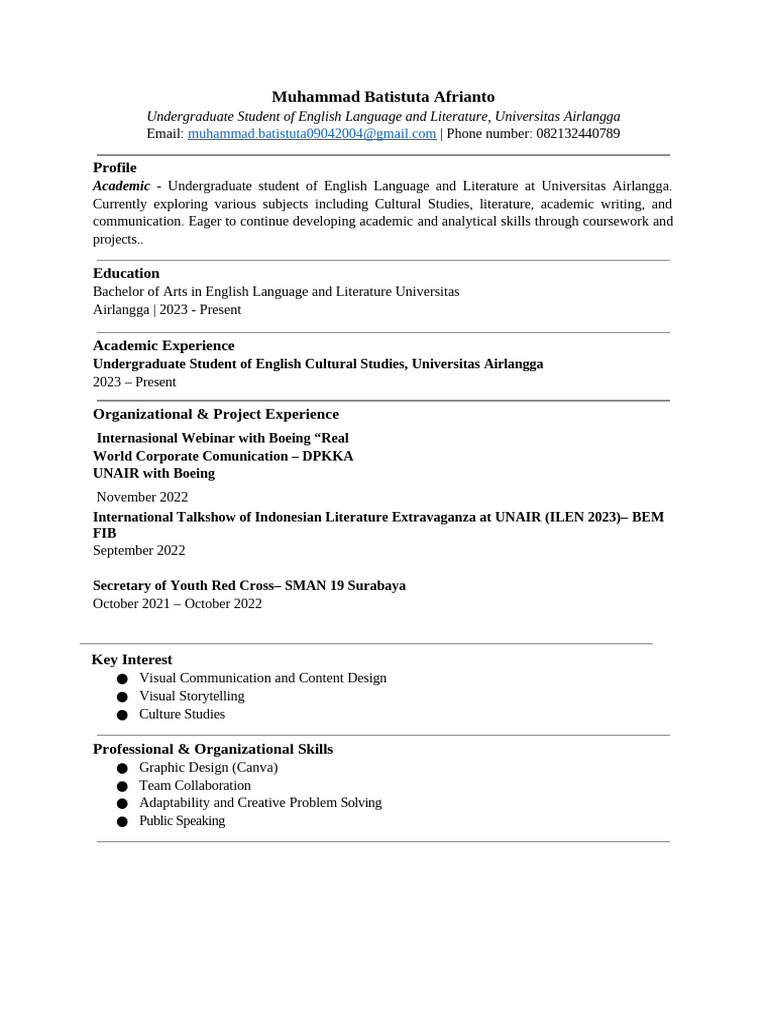 Ats CV Muhammad Batistuta Afrianto 123231073 | PDF