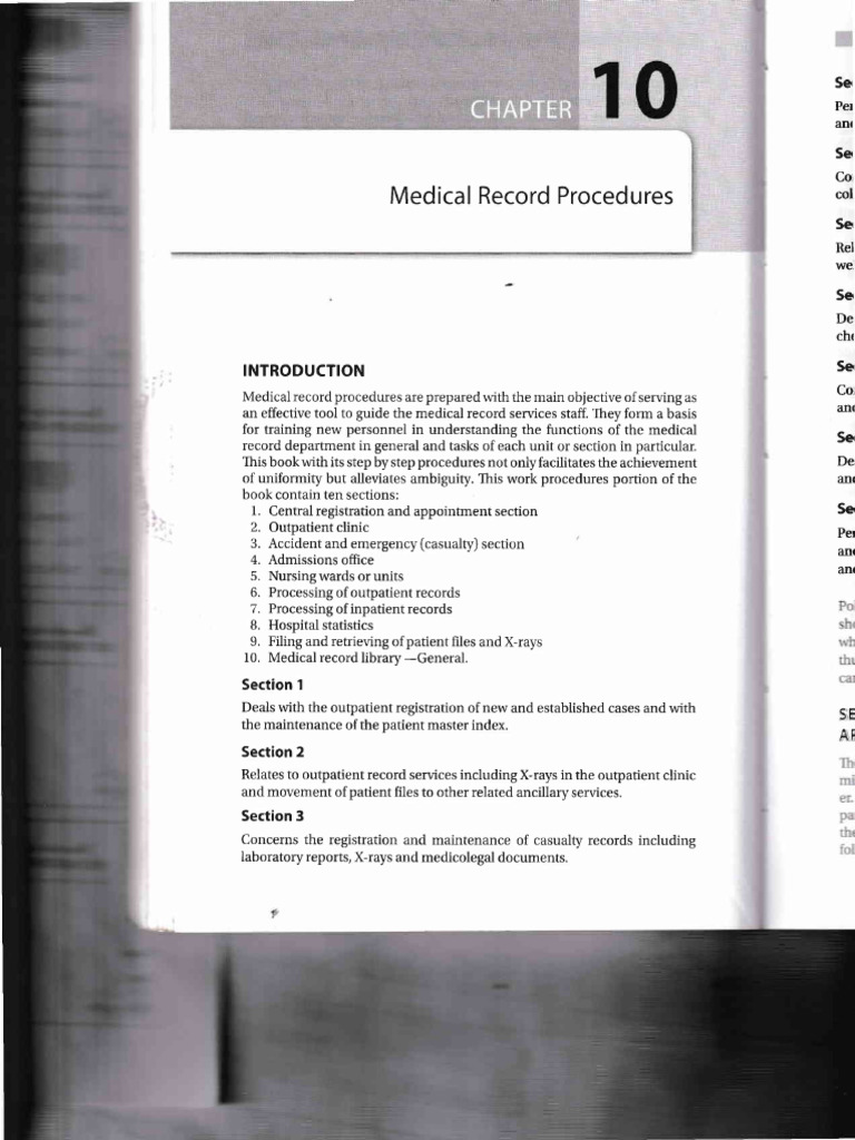 Chapter - 10 (Medical Record Procedures) | PDF | Medical Record | Patient