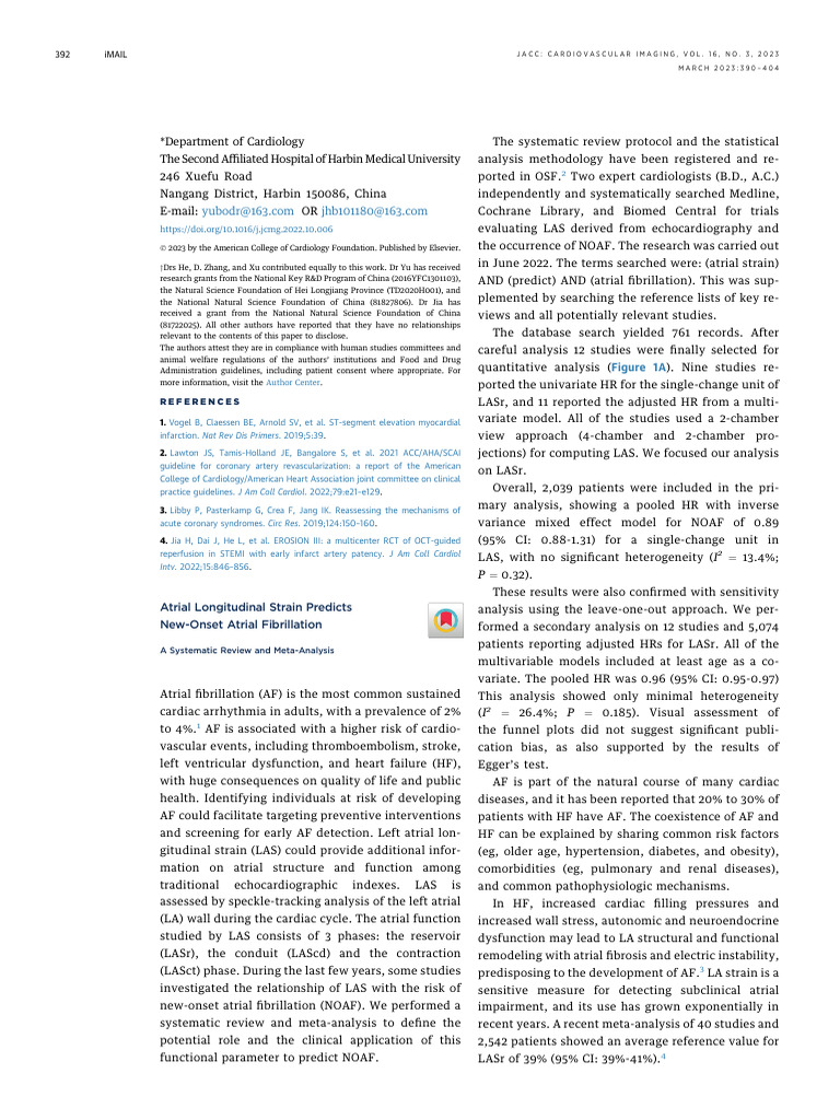 Atrial Longitudinal Strain Predicts New Onset Atrial Fib 2023 JACC ...