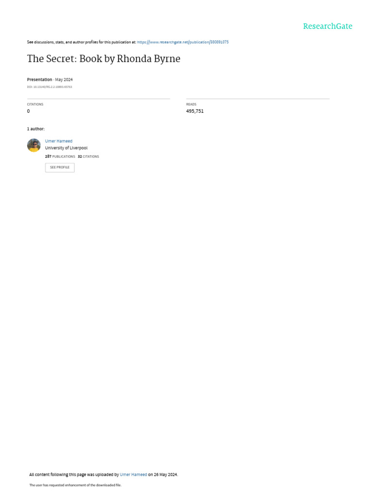 Uh A Me Ed The Secret Book by Rhonda Byrne | PDF