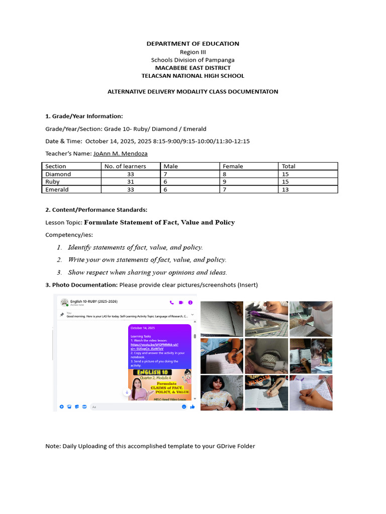 Grade 10 Alternative Delivery Modality Document | PDF