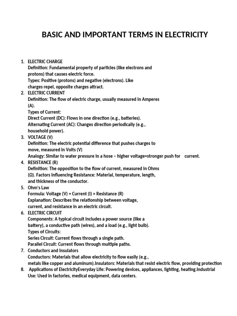 Basic and Important Terms in Electricity | PDF