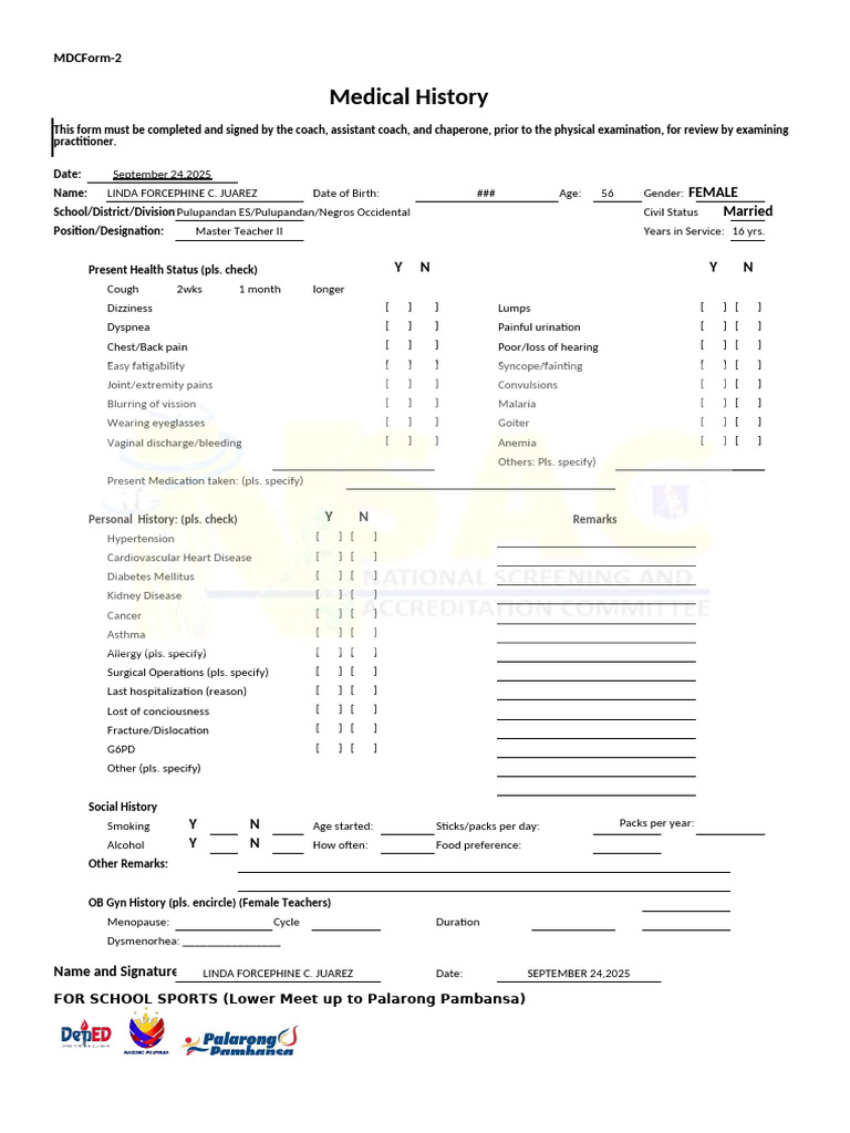 Medical FORM 2 (Medical History)-V2025 | PDF | Human Diseases And ...