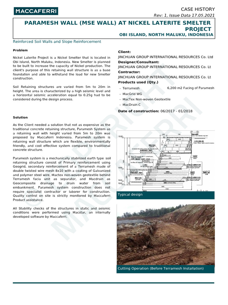 Paramesh Wall for Nickel Smelter Project | PDF | Natural Materials | Soil