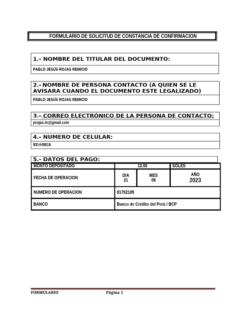Formulario A Llenar | PDF