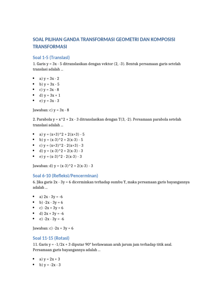 Soal Transformasi Geometri dan Komposisi | PDF