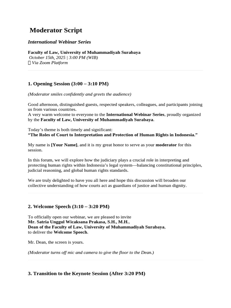 Moderator Script - Webinar Series 2 | PDF | Justice | Crime & Violence