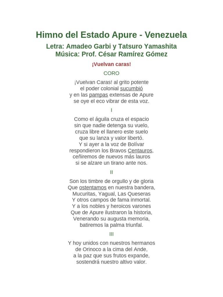 Himno Del Estado Apure | PDF