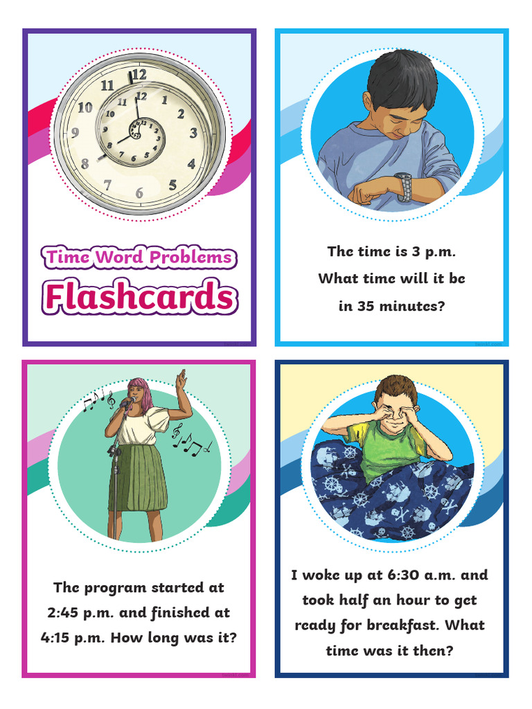 Au N 1732709089 Time Word Problems Flashcards Ver 1 | PDF