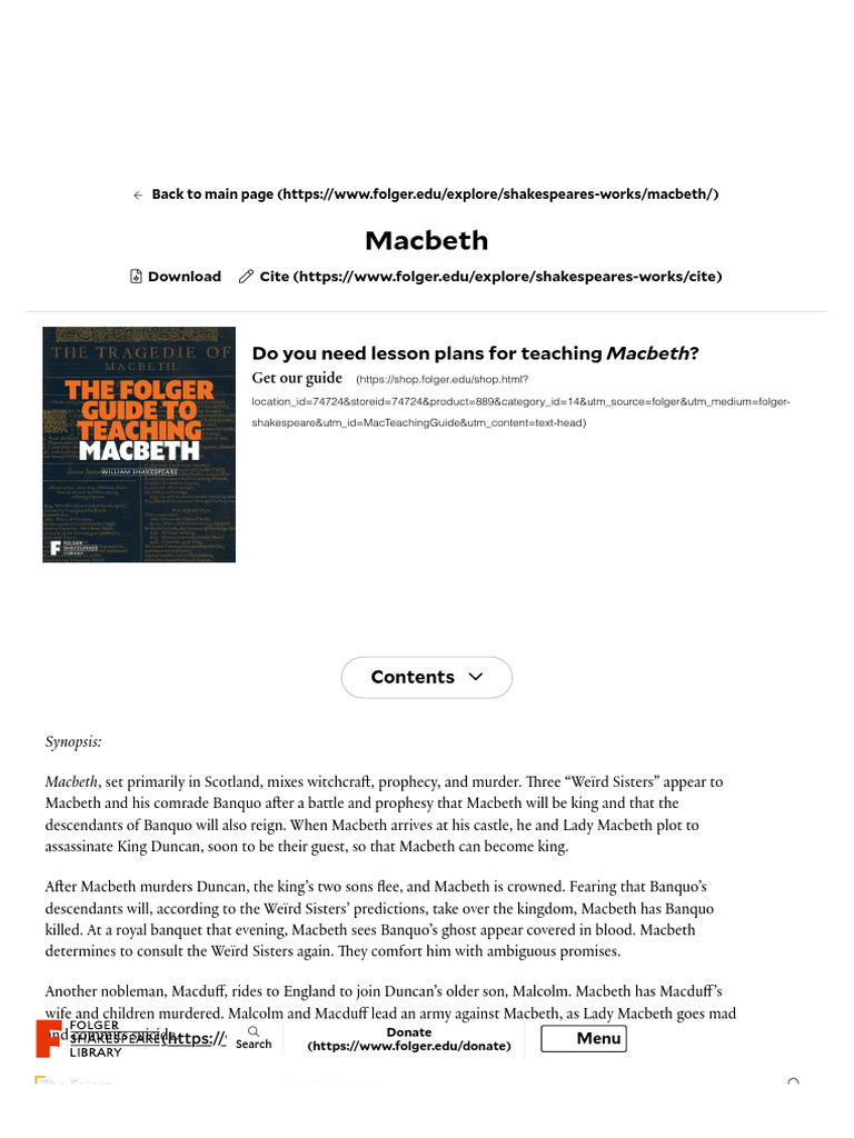 Macbeth - Entire Play Folger Shakespeare Library | PDF | Macbeth ...
