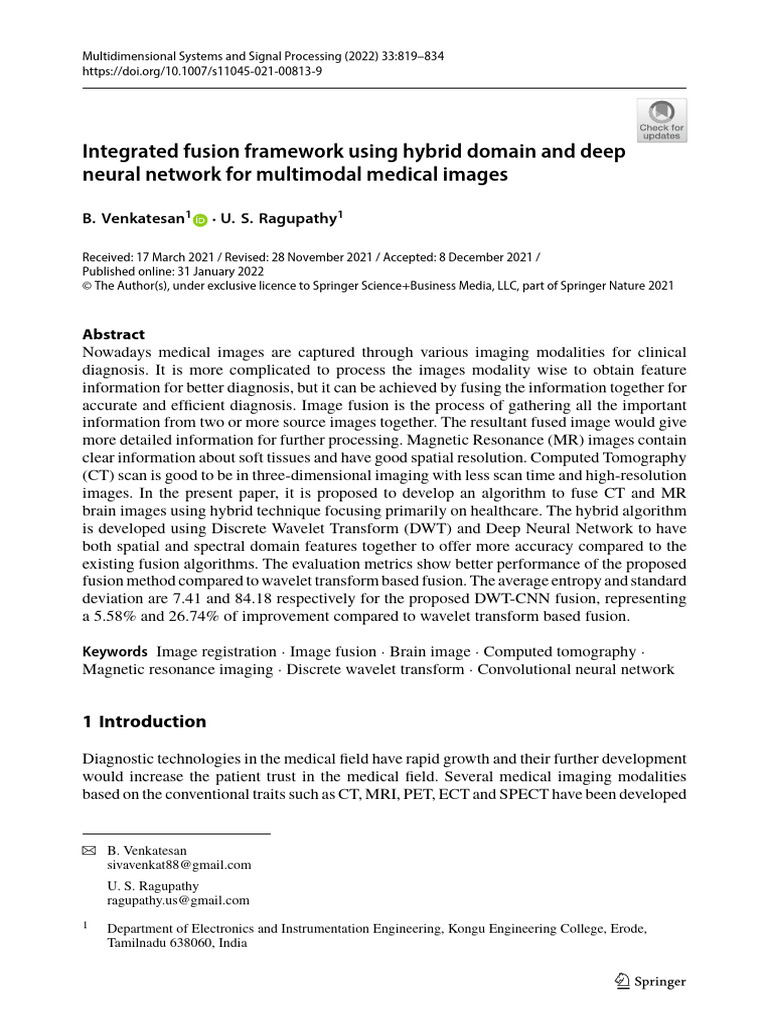 Hybrid DWT-CNN for Medical Image Fusion | PDF | Medical Imaging | Deep ...