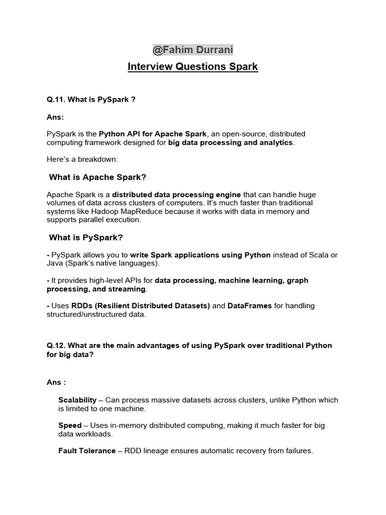 Pyspark Interview Questions To Strengthen Your Preparation | PDF ...