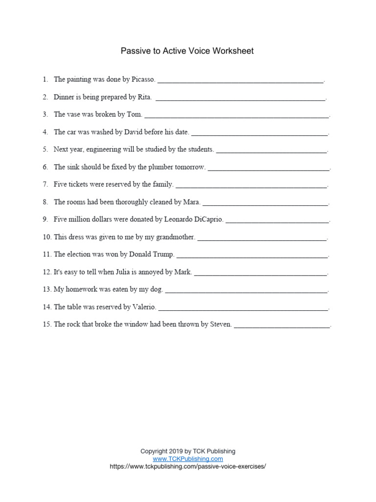Passive to Active Voice Worksheet | PDF