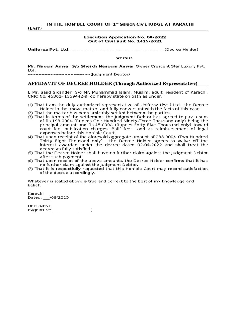 Affdavit of Decree Holder | PDF