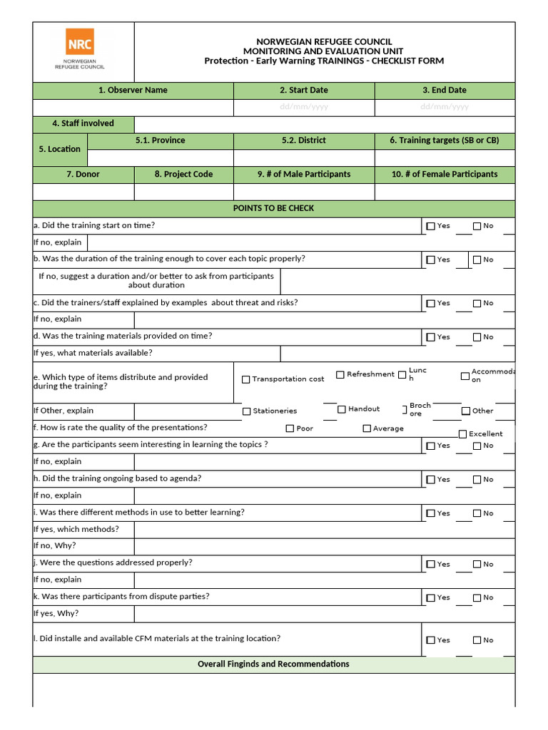 Annex A.1 Early Warning Training Checklist | PDF | Chess Openings ...