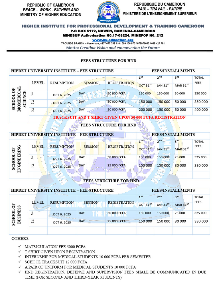 Hipdet University HND Fee Structure | PDF | Health Care | Medicine