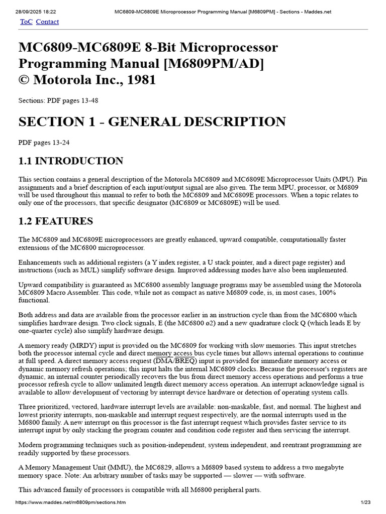 MC6809E Microprocessor (1) | PDF | Central Processing Unit | Pointer (Computer Programming)