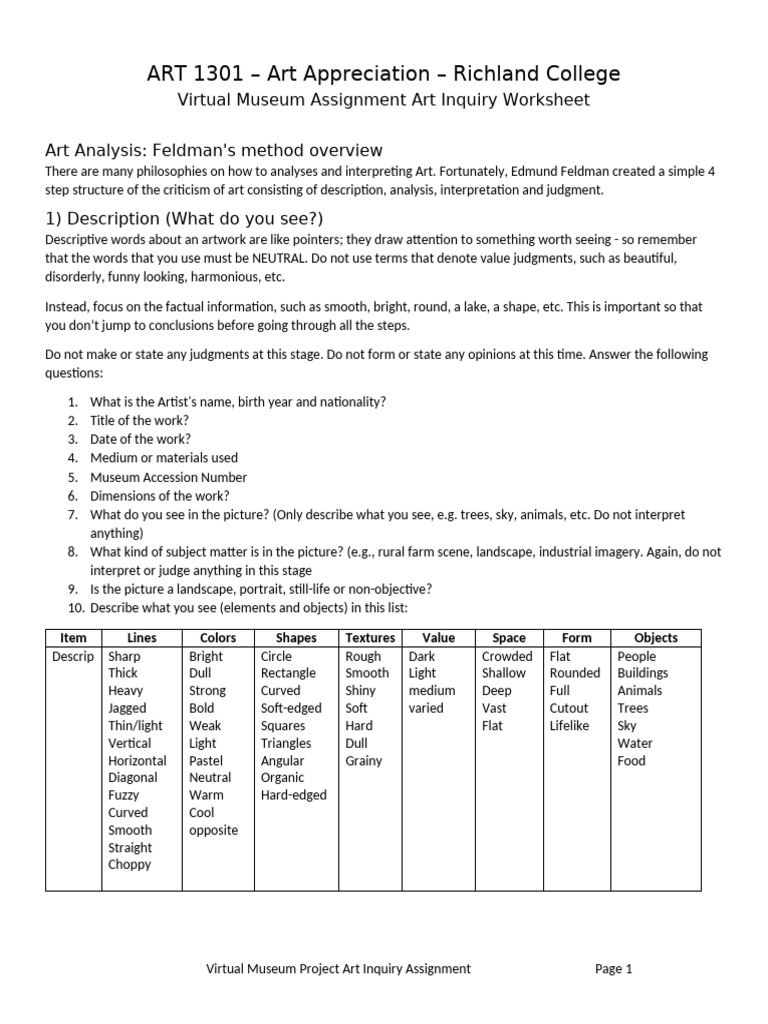 Assignment 3 - Art Inquiry Worksheet | PDF | Shape