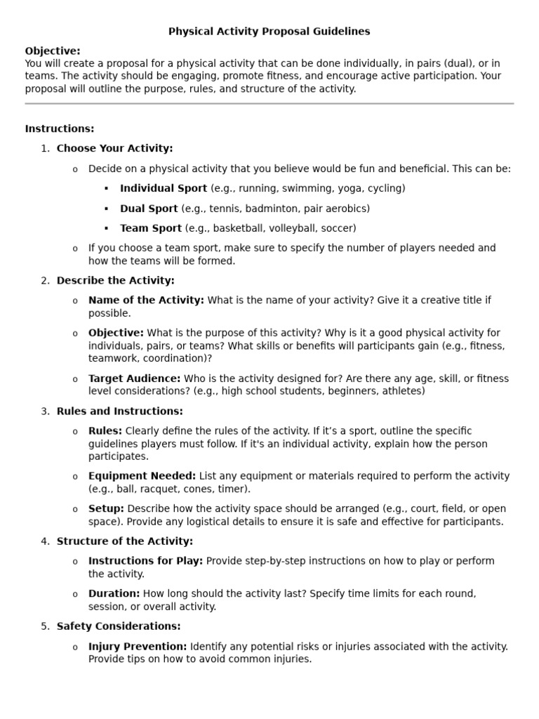 Physical Activity Proposal Guidelines | PDF | Physical Fitness | Sports