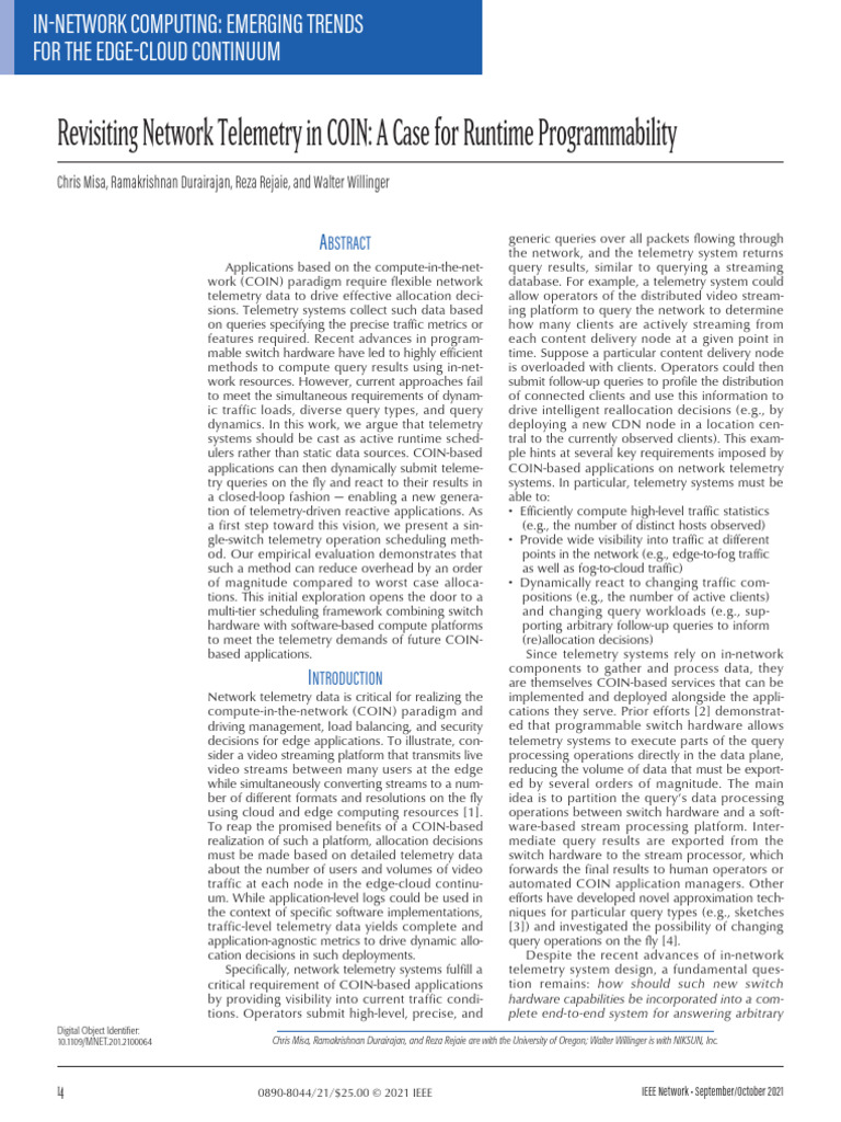 Dynamic Telemetry for COIN Applications | PDF | Computer Network ...