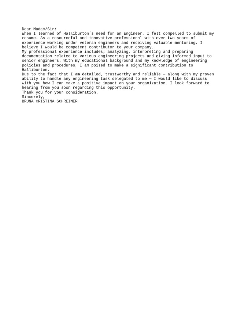 Engineer Application for Halliburton | PDF
