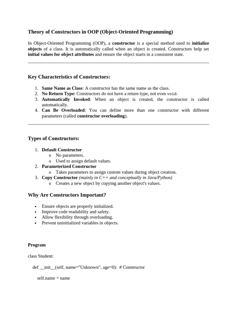 Theory of Constructors in OOP 2 | PDF | Programming | Constructor ...