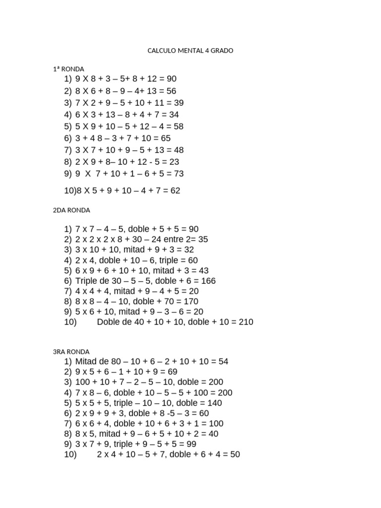 Calculo Mental 4 Grado Yazmin | PDF