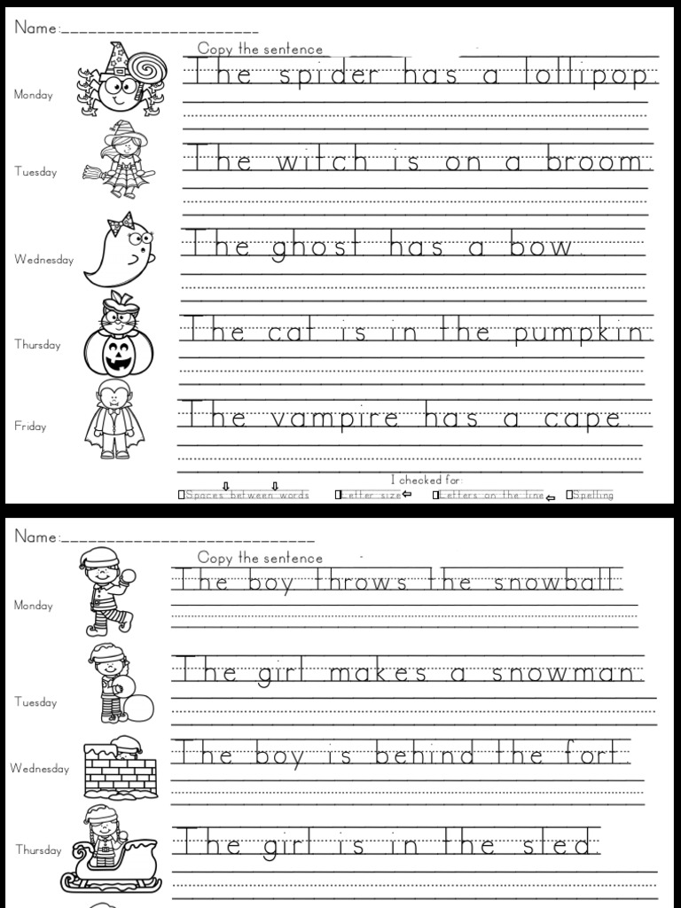 Sentence Copying and Coloring Activity | PDF