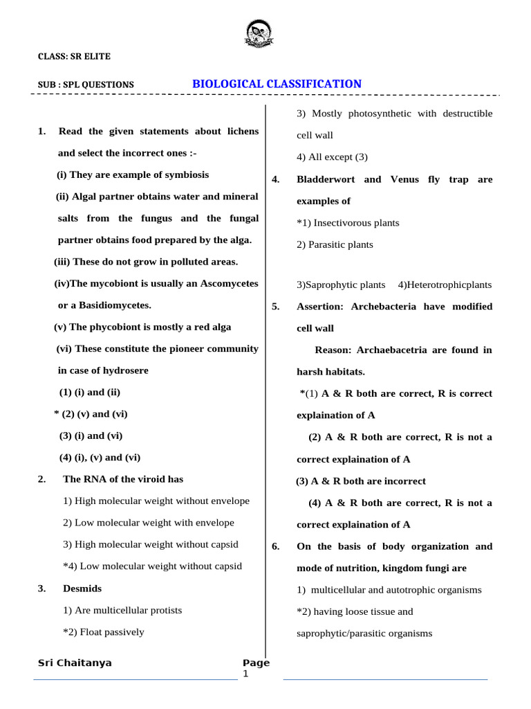 Biological Classification Quiz Questions | PDF | Fungus | Cyanobacteria
