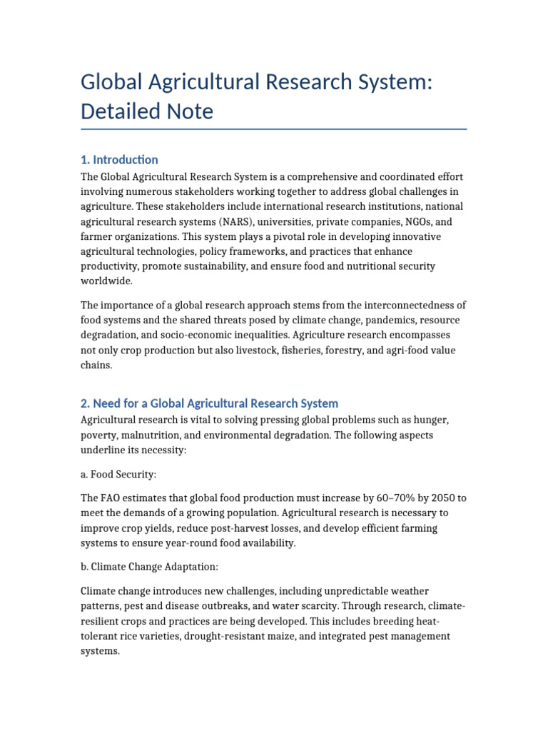 Global Agricultural Research System Overview | PDF | Agriculture | Food ...