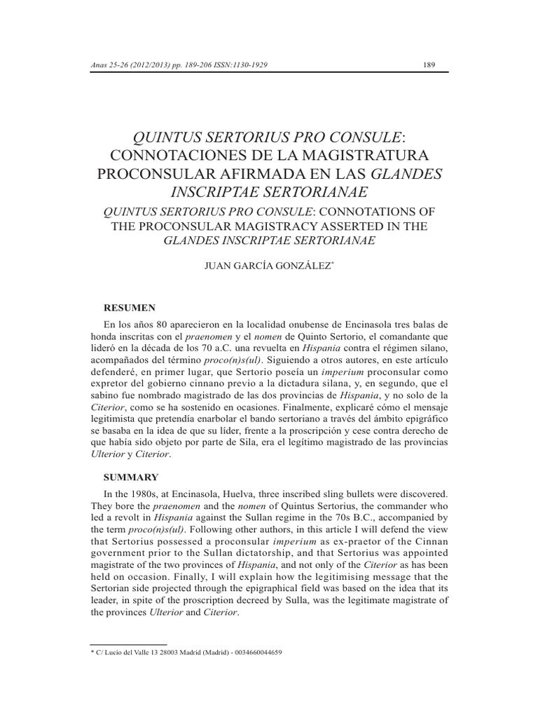 Quintus Sertorius Pro Consule Connotacio | PDF | Antiguedad clasica ...