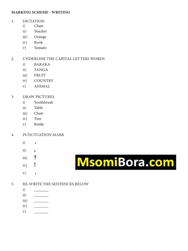 Writing Marking Scheme Guide | PDF