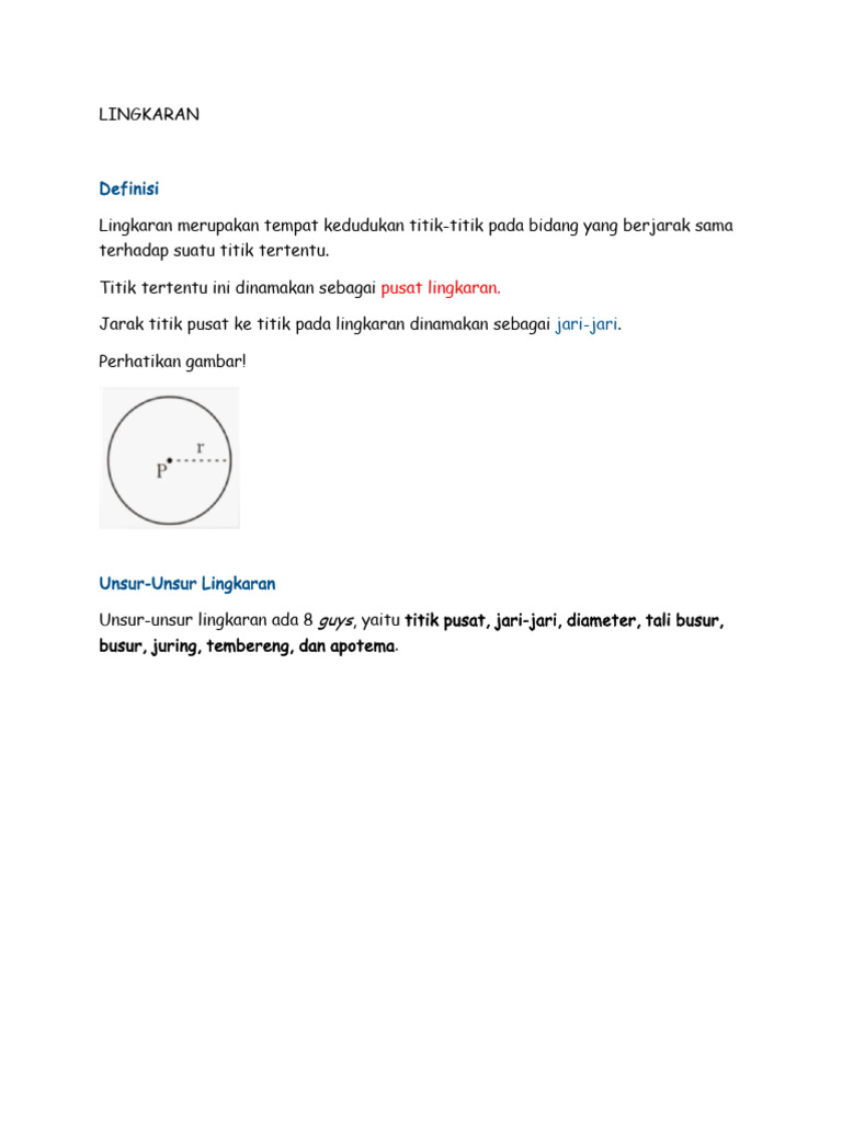 Definisi & Elemen Lingkaran | PDF