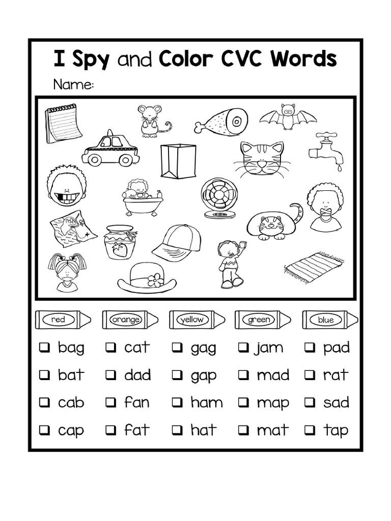 I SPY and Color CVC Words Worksheet | PDF