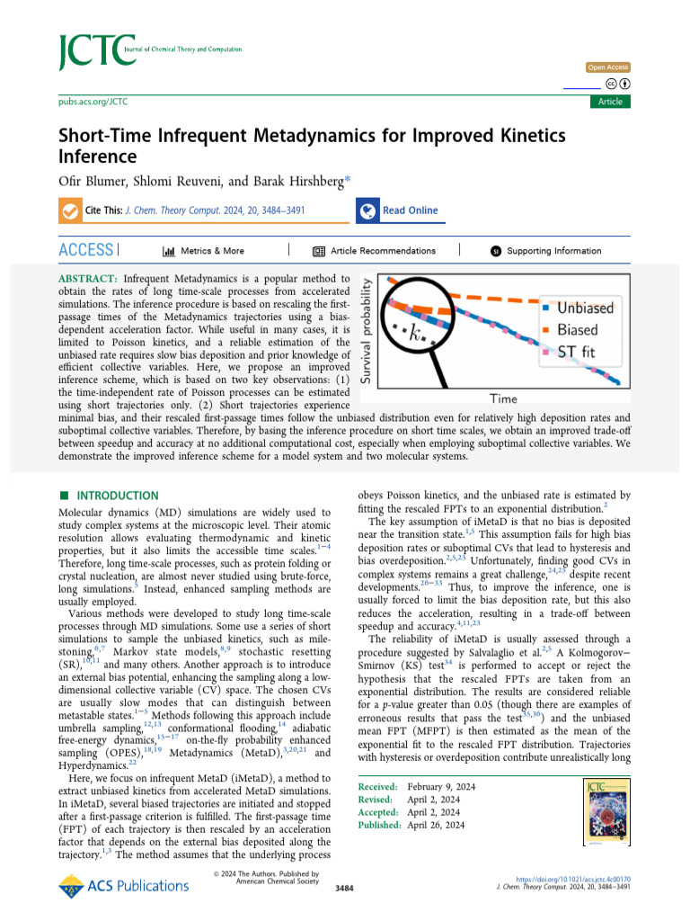 Blumer Et Al 2024 Short Time Infrequent Metadynamics For Improved ...