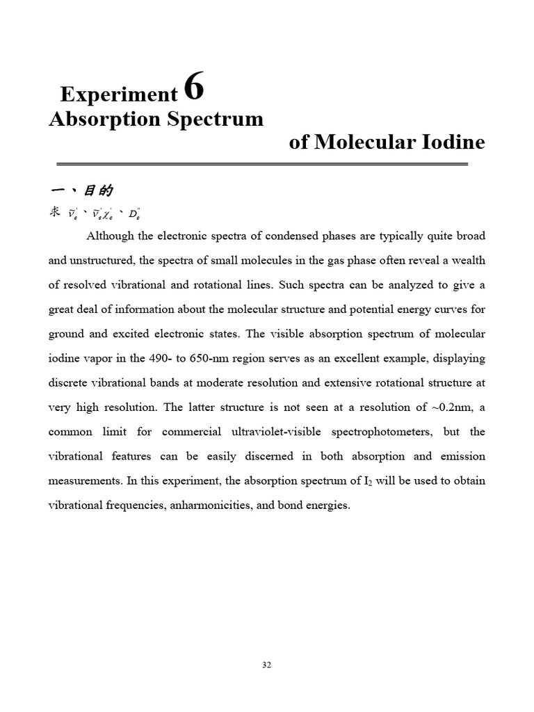 Exp-6 Absorption Spectrum of Molecular Iodine | PDF | Absorption ...