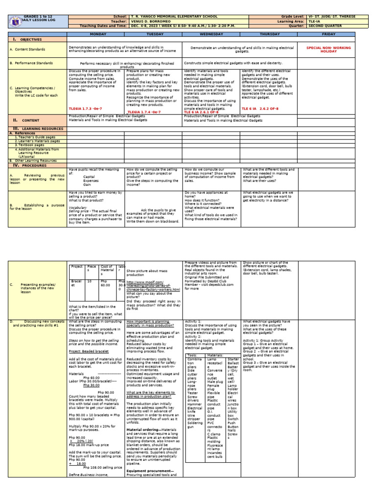 2023-2024 Vee q2 w5 DLL Tle 6 Ia | PDF | Expense | Inventory