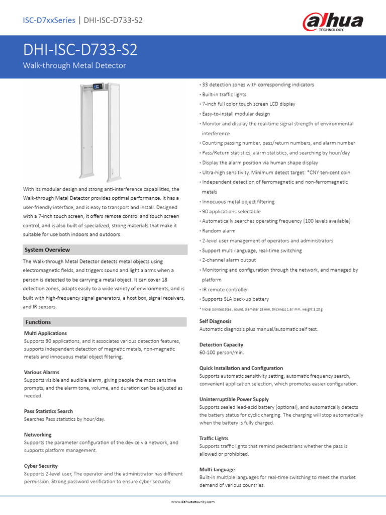 Dahua ISC-D733-S2 en Datasheet | PDF | Sensor | Touchscreen