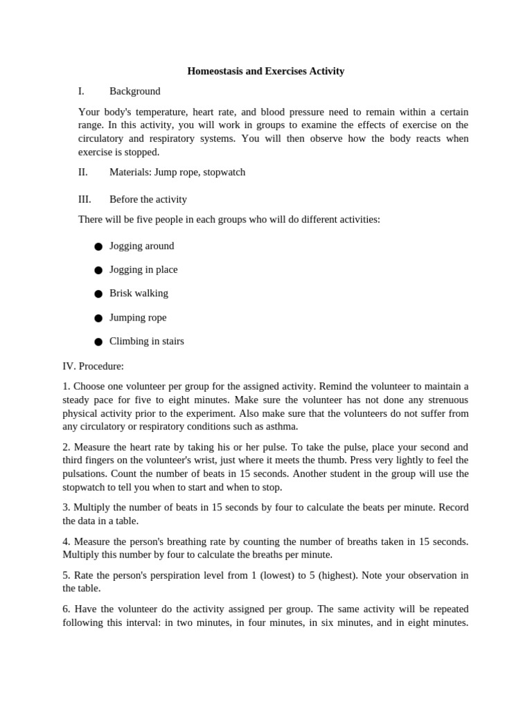 Homeostasis and Exercises Activity | PDF | Heart Rate | Pulse