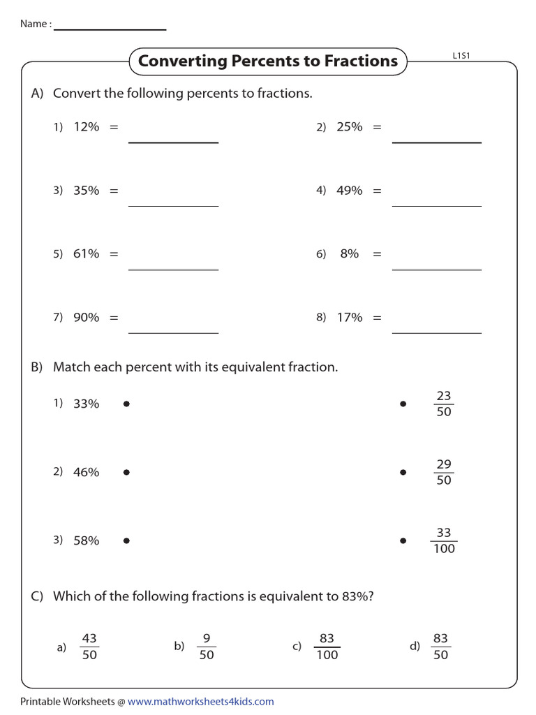 Convert Percents To Fractions Level1 All Key | PDF | Division ...