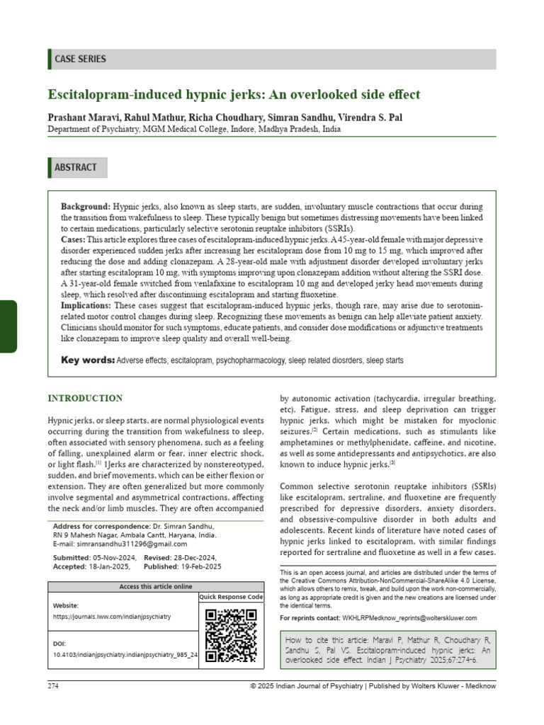 Escitalopram Induced Hypnic Jerks An Overlooked.12 | PDF | Selective ...