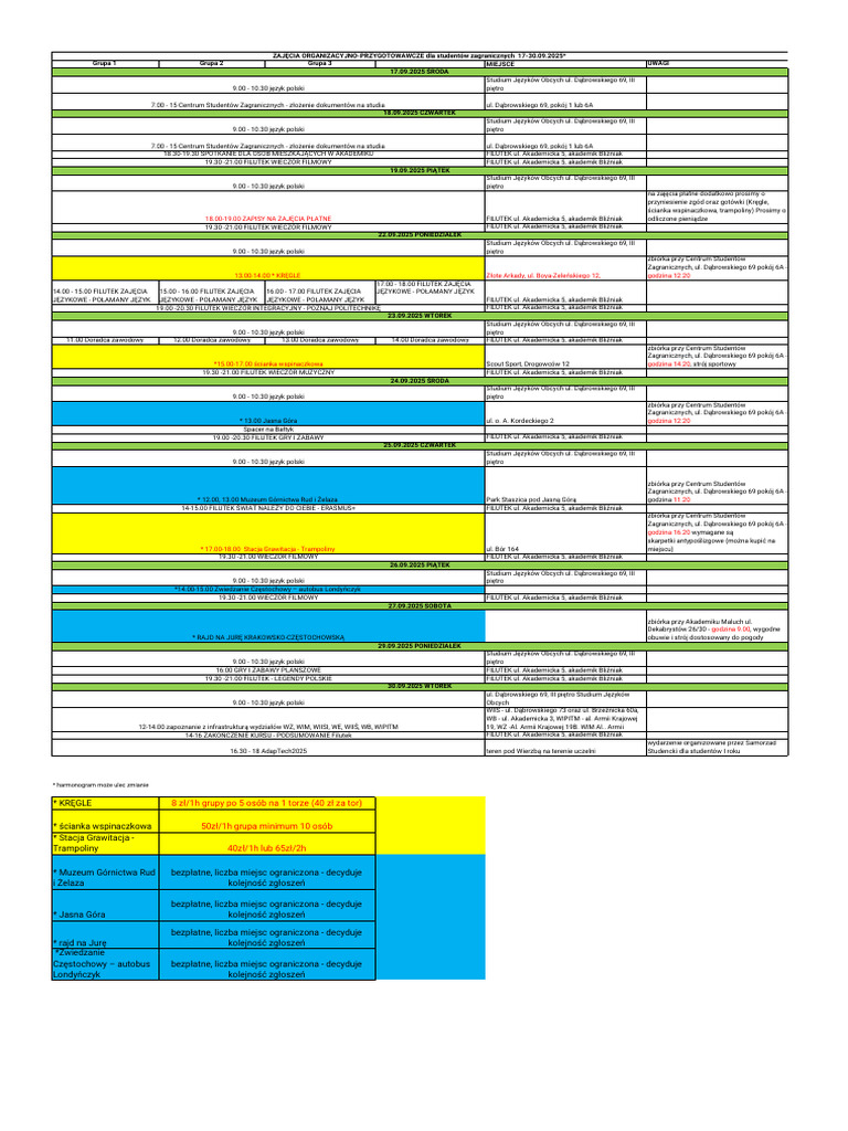 Harmonogram Kurs Polskiego 2025 v.2 | PDF