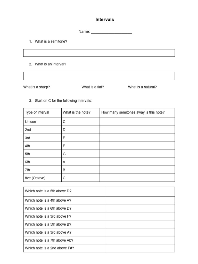 Intervals Worksheet | PDF