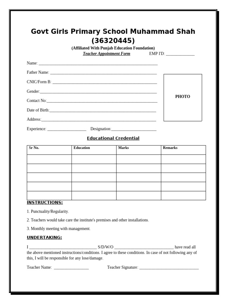 GGPS Teacher Appointment Form | PDF