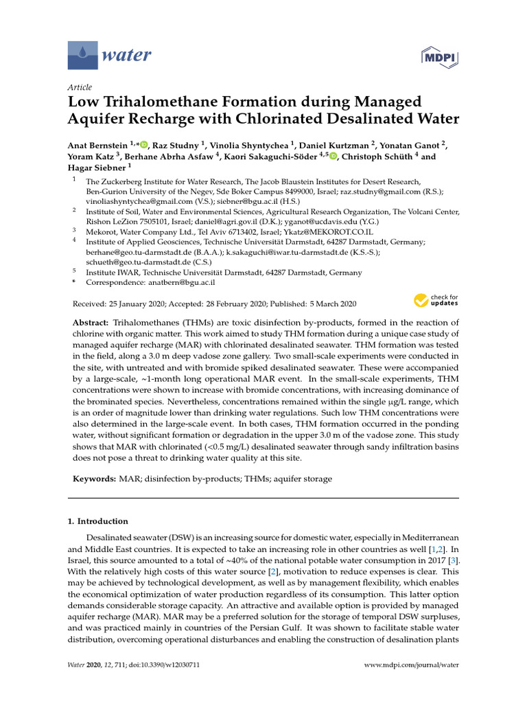 Bernstein Et Al - 2020 - Low Trihalomethane Formation During Managed ...