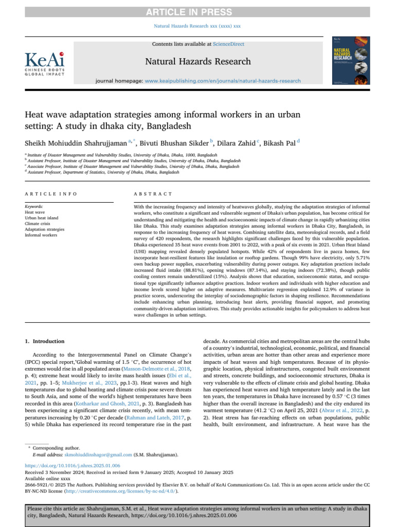 Heat Wave Adaptation in Dhaka's Informal Workers | PDF | Heat Wave ...