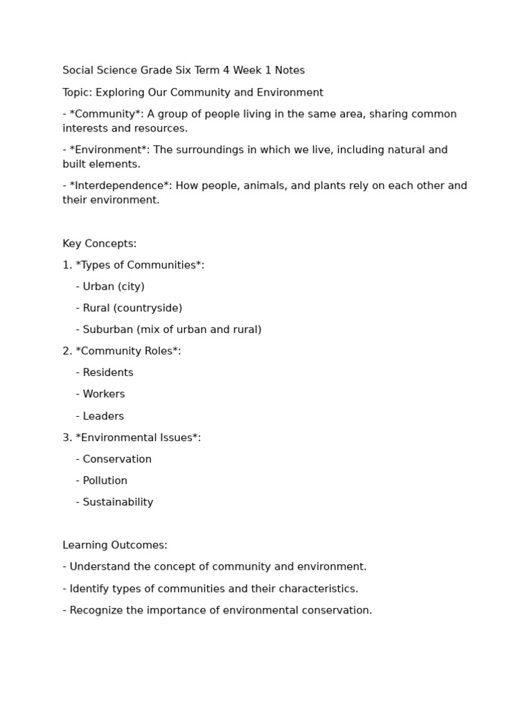 Community and Environment Notes for Grade 6 | PDF