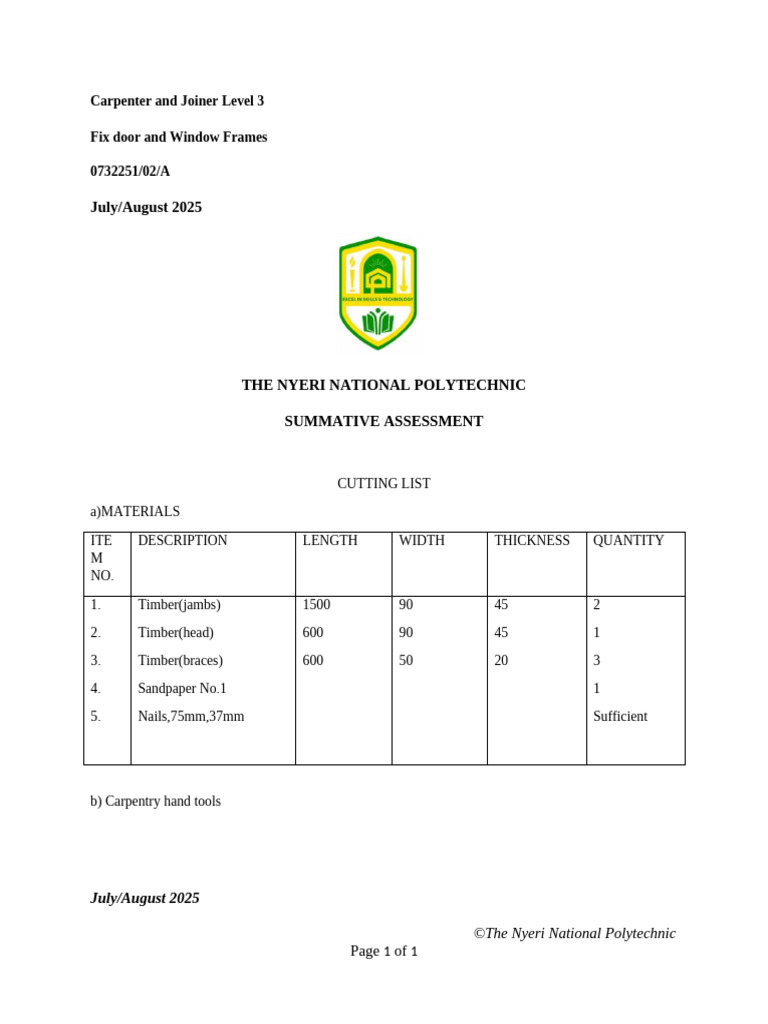 Cutting List | PDF