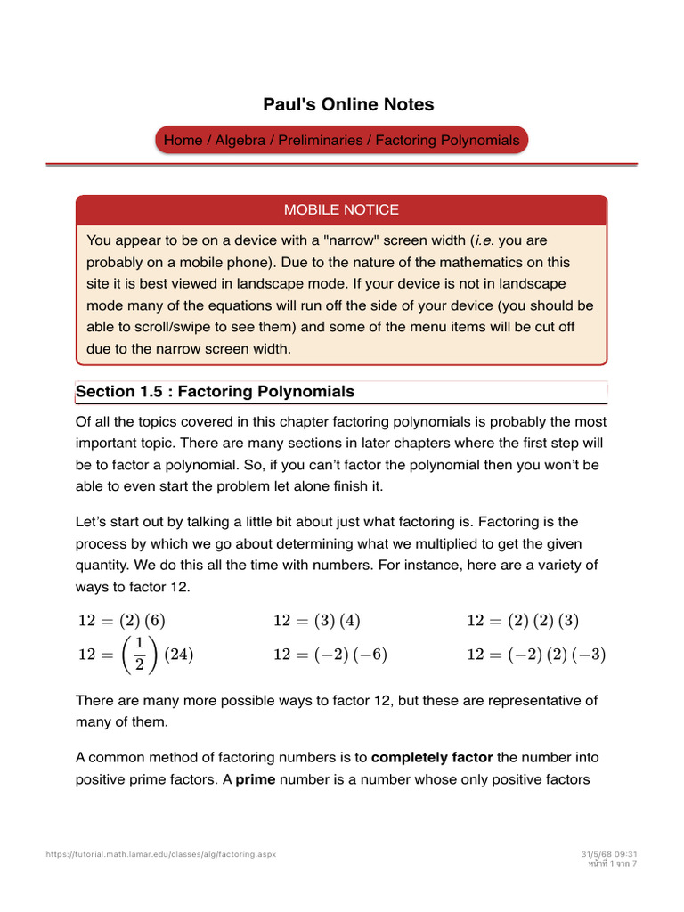 Algebra - Factoring Polynomials | PDF | Factorization | Algebra