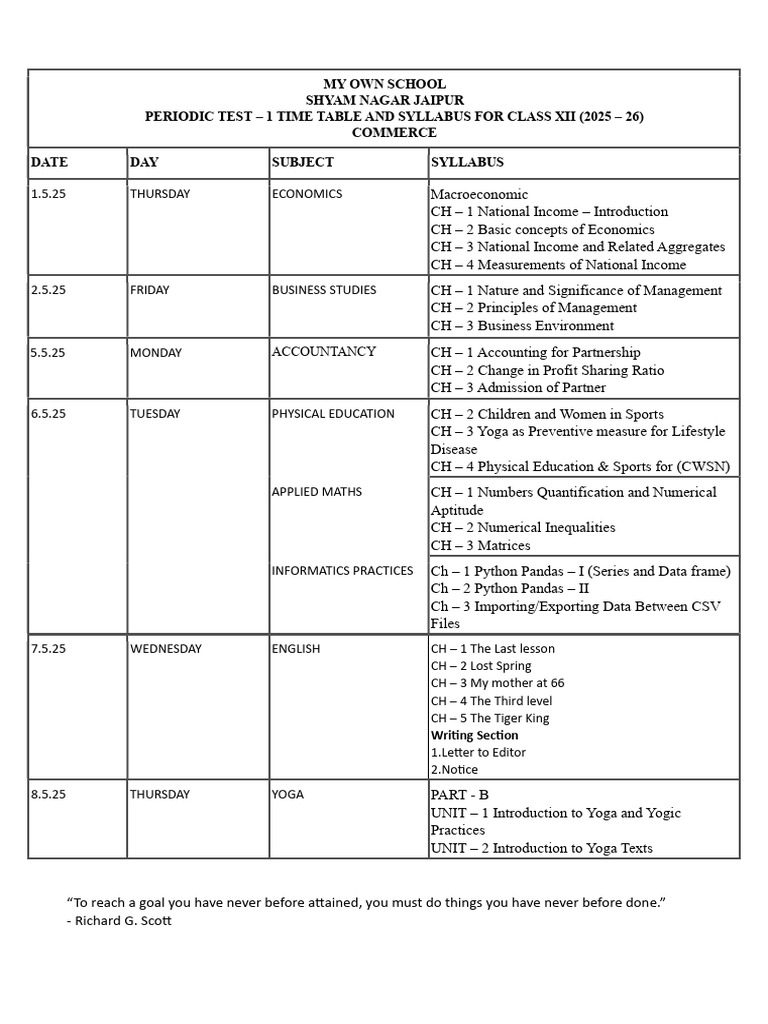 Class 12 Commerce Time Table 2025 | PDF | Economies
